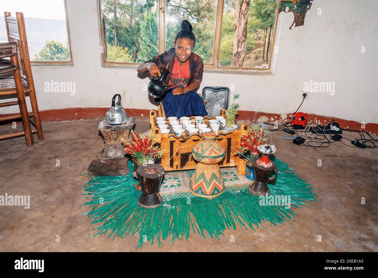Ethiopian traditional Coffee ceremony, crafting street bunna coffee, Debre Libanos Etiopia Stock ...
