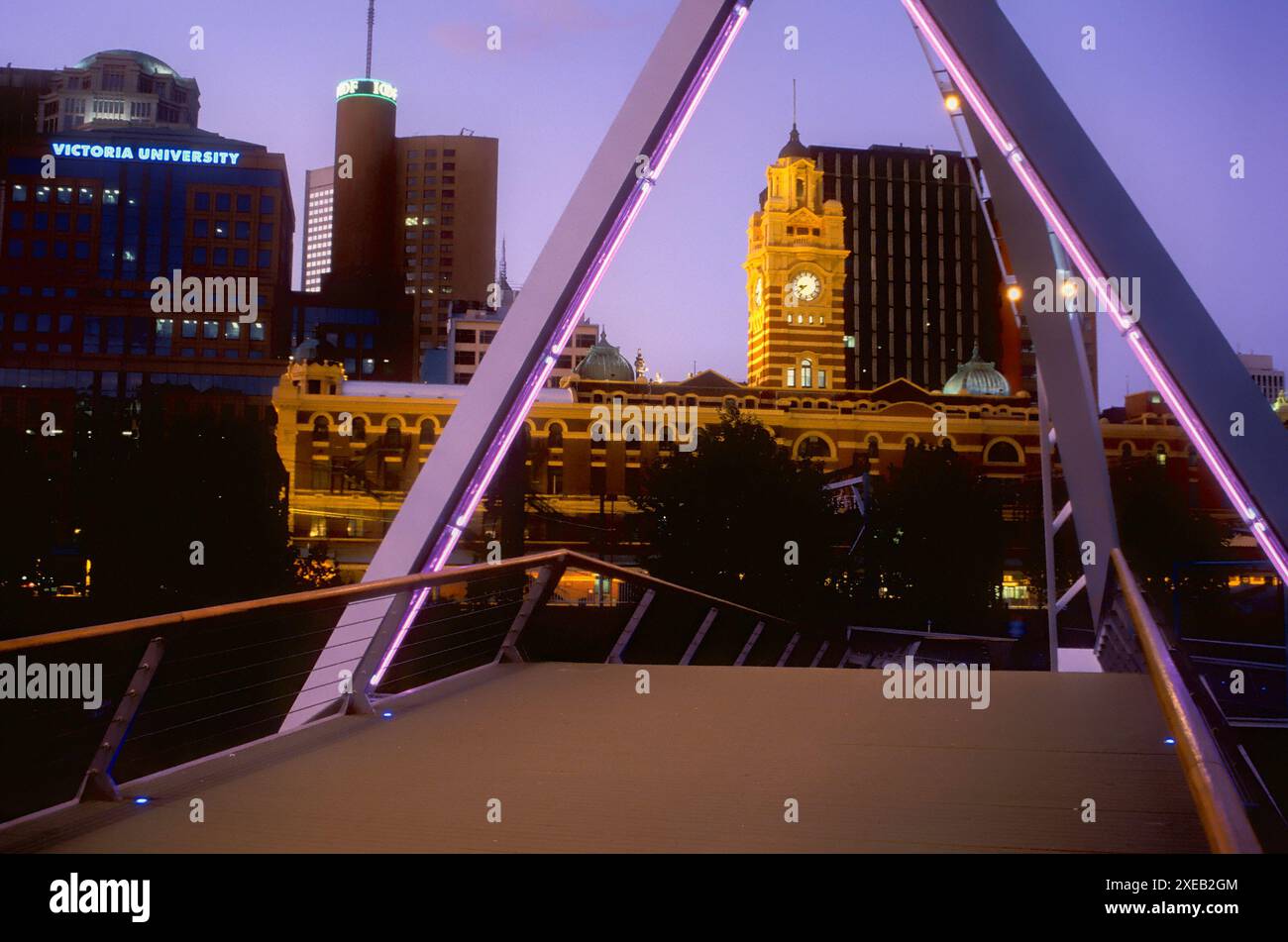 Footbridge and Flinders Street Clock, Melbourne, Australia Stock Photo ...