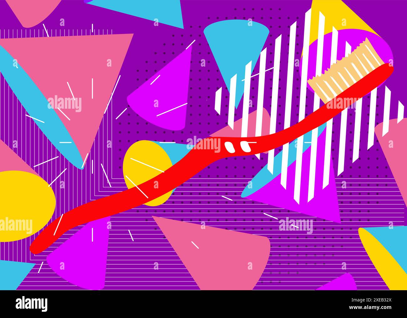 Toothbrush geometrical graphic retro theme background. Minimal ...