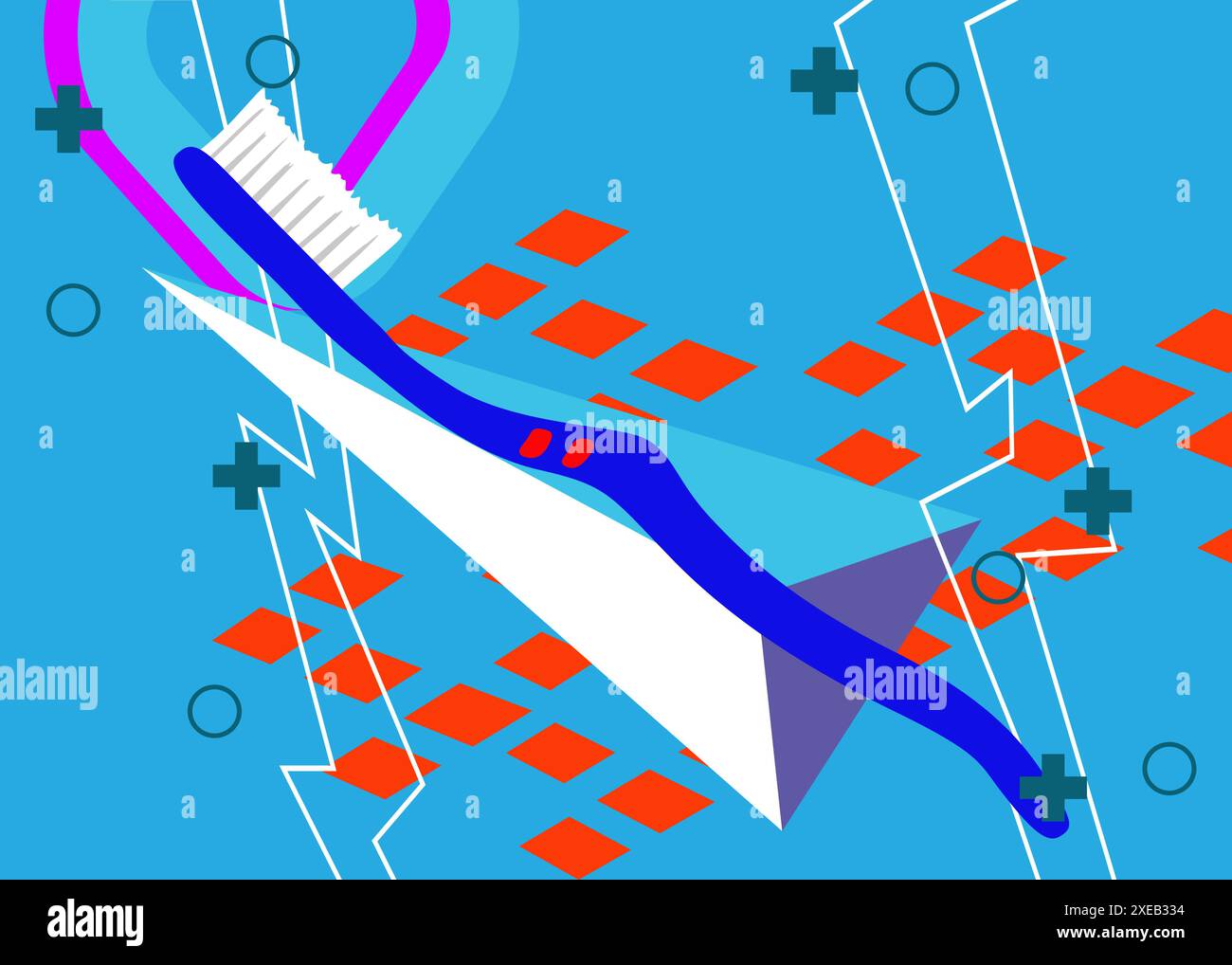 Toothbrush geometrical graphic retro theme background. Minimal ...