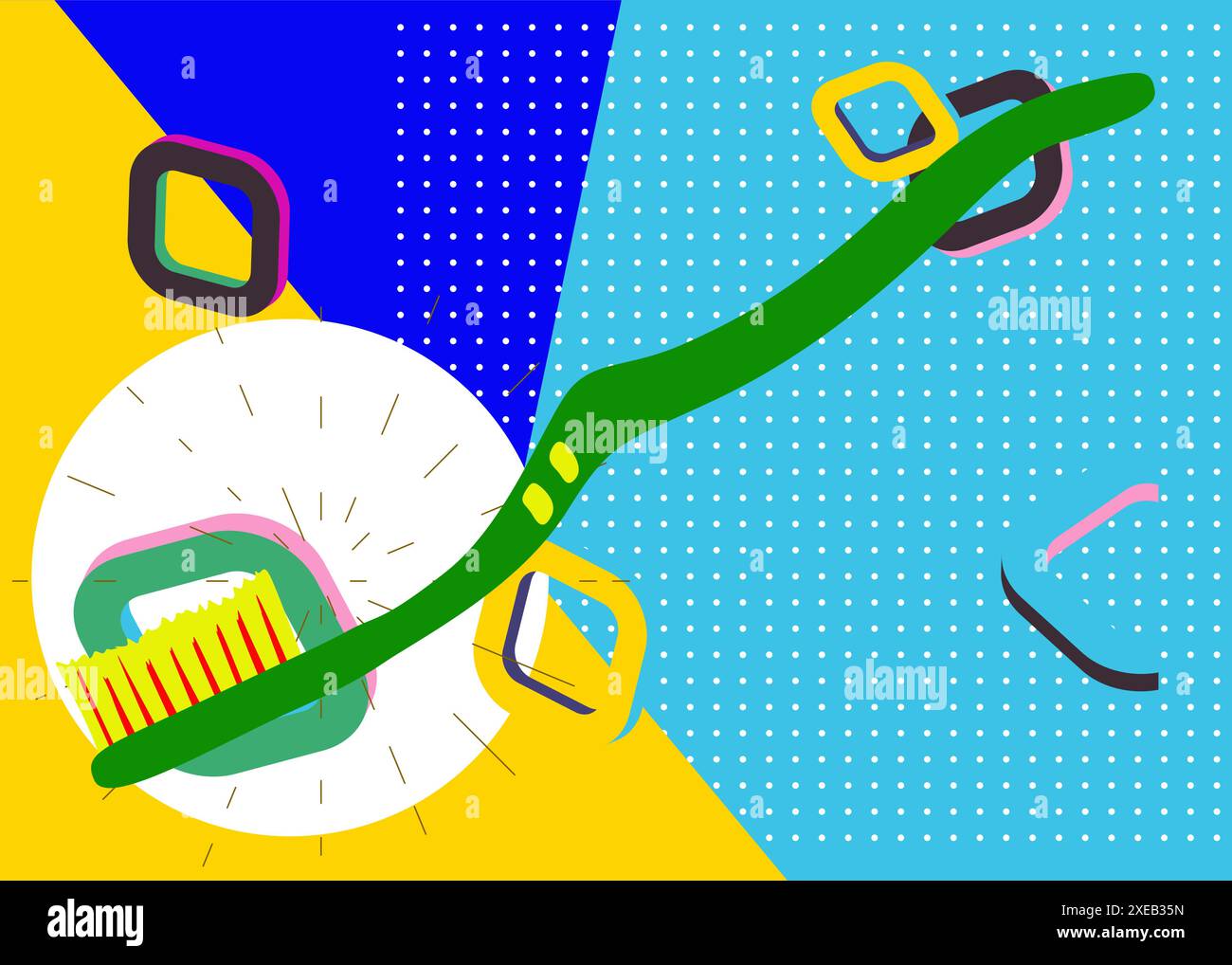Toothbrush geometrical graphic retro theme background. Minimal ...
