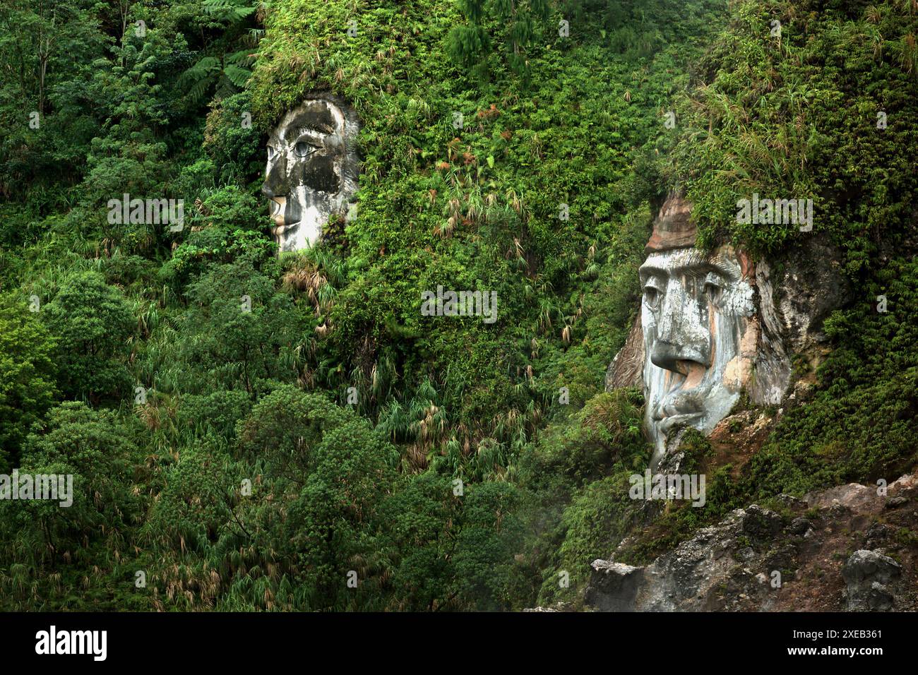 Giant faces illustrating characters of Toar and Lumimuut, the ancestors ...