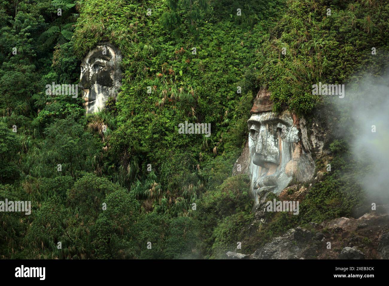 Giant faces illustrating characters of Toar and Lumimuut, the ancestors ...