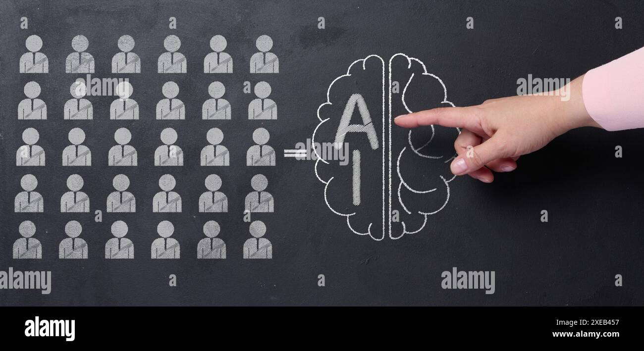 Chalk-drawn icons of human figures, an equal sign with a drawn human ...