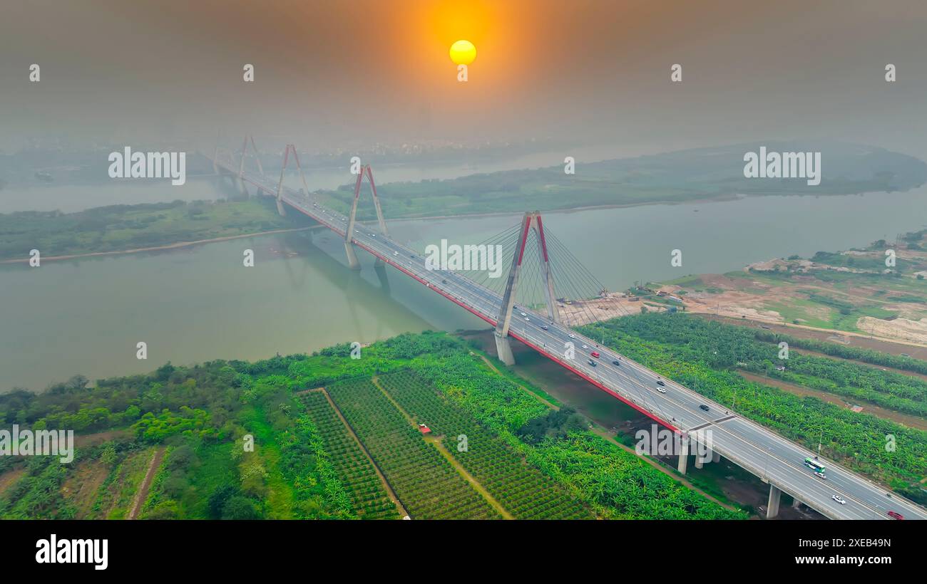 Aerial skyline view of Nhat Tan bridge in Hanoi city, Vietnam Stock ...