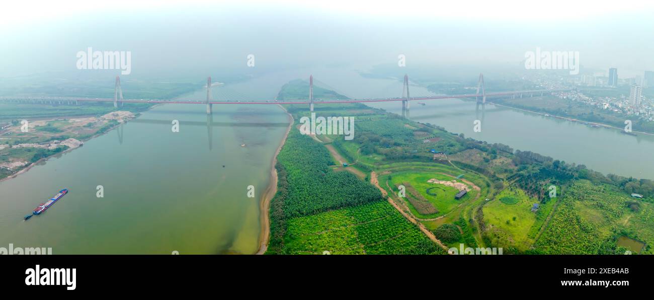 Aerial skyline view of Nhat Tan bridge in Hanoi city, Vietnam Stock ...