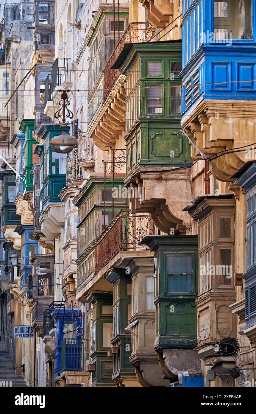 A view of the traditional maltese balconies, Valletta Stock Photo - Alamy