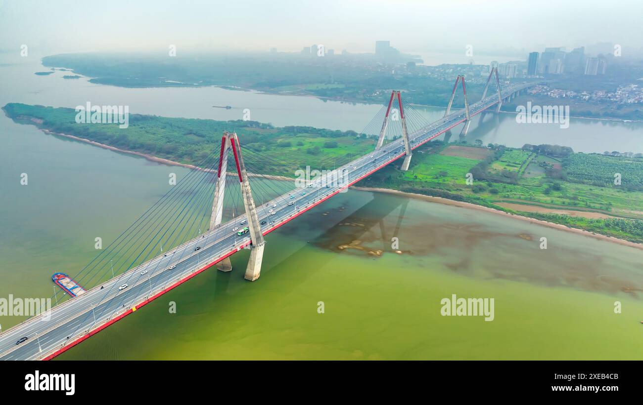 Aerial skyline view of Nhat Tan bridge in Hanoi city, Vietnam Stock ...