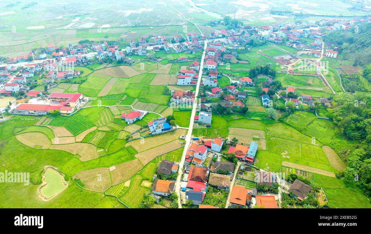 Landscape of Bac Son valley around with houses on pitotis in the ...