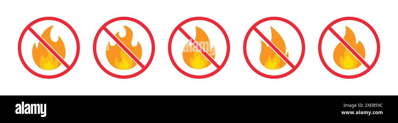 No fire icon set. Ban fire area icon symbol sign. No fire restriction ...