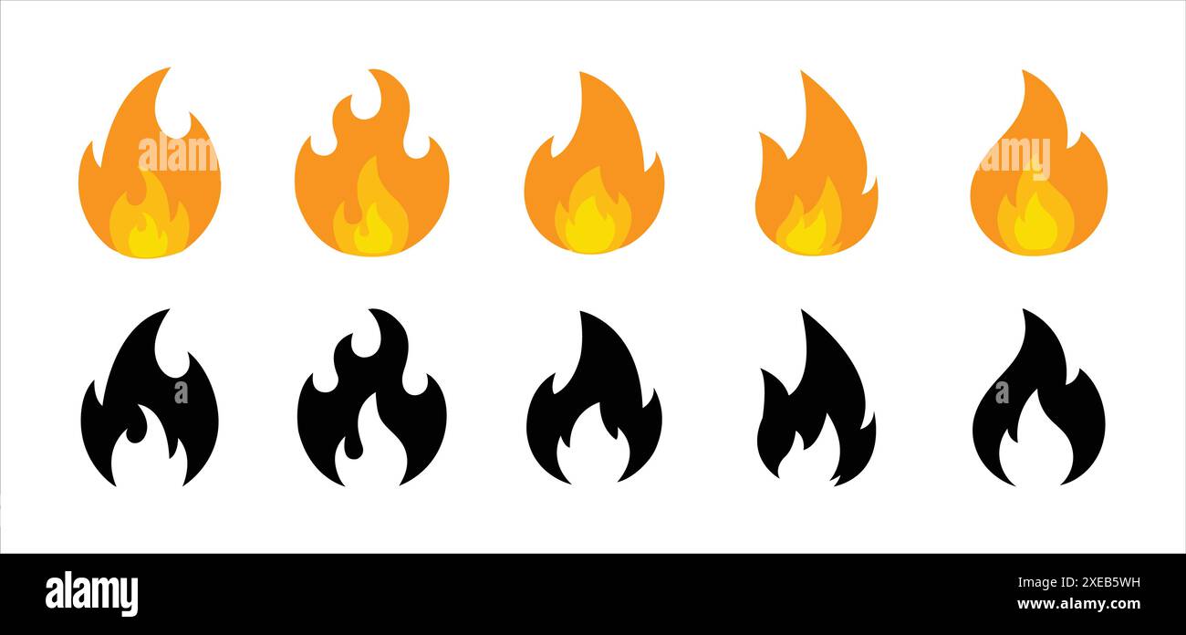 Fire flames icon set. Fire flames. Flame symbols. Fire silhouette. Set ...