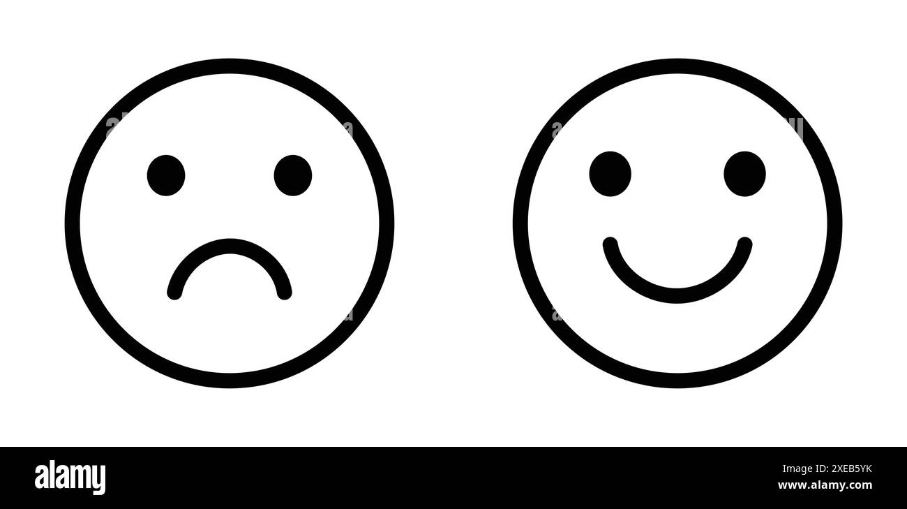 Happy and sad emoji vector icon. Face smile icon positive, negative ...