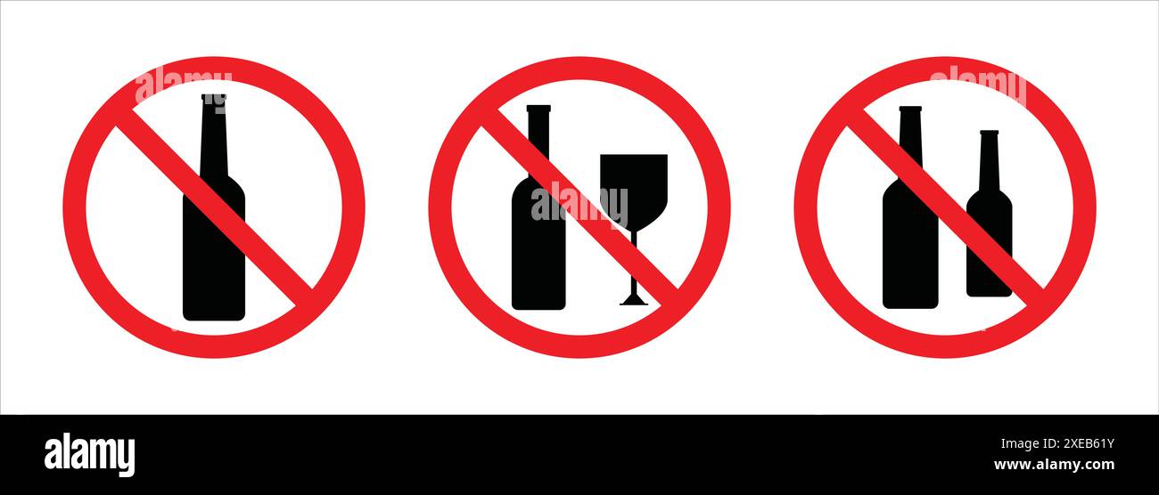 Set of no alcohol vector signs. Prohibited icons of drink alcohol. Do ...