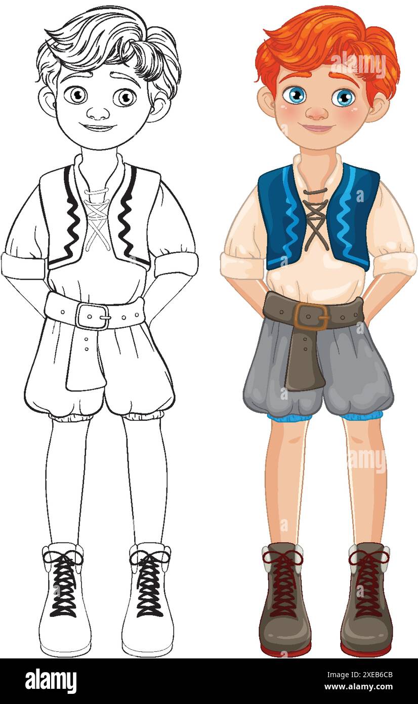 Boy character in color and outline versions Stock Vector Image & Art ...