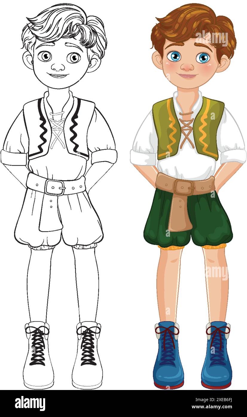 Color and outline versions of a boy character Stock Vector Image & Art ...
