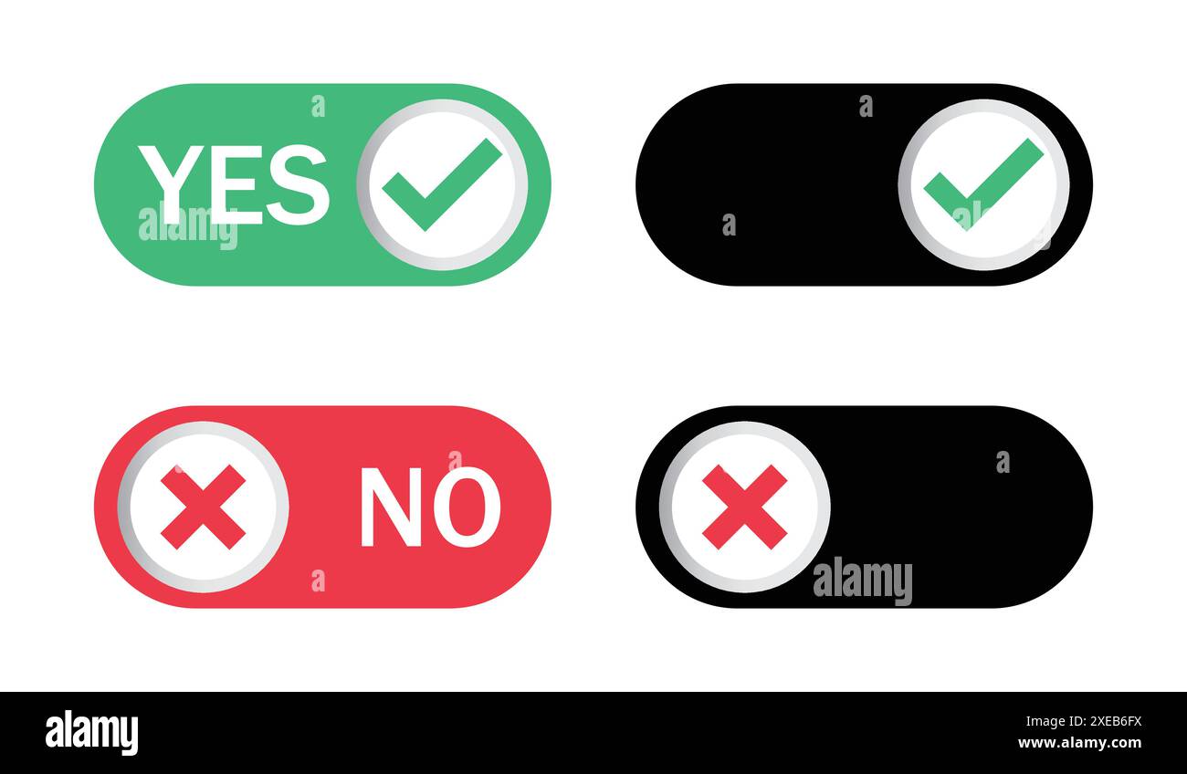 Set yes and no or right and wrong sign. Approved and rejected. Set of yes or no button. Green ...