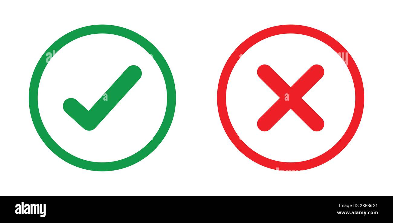 Green check mark and red cross mark icon set. Isolated tick symbols ...