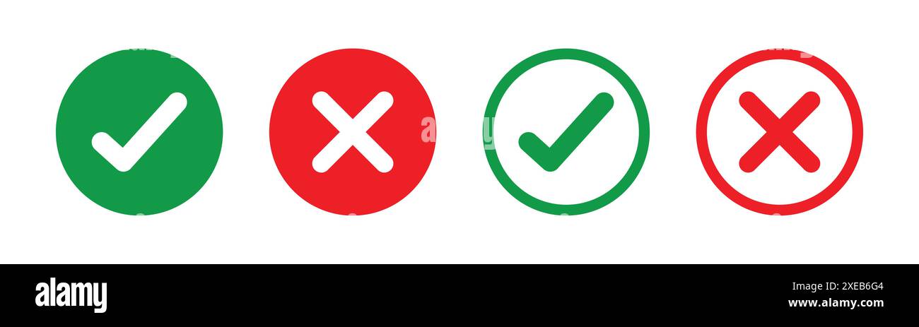 Set of check mark and cross mark. Vector illustration. Check mark and X ...