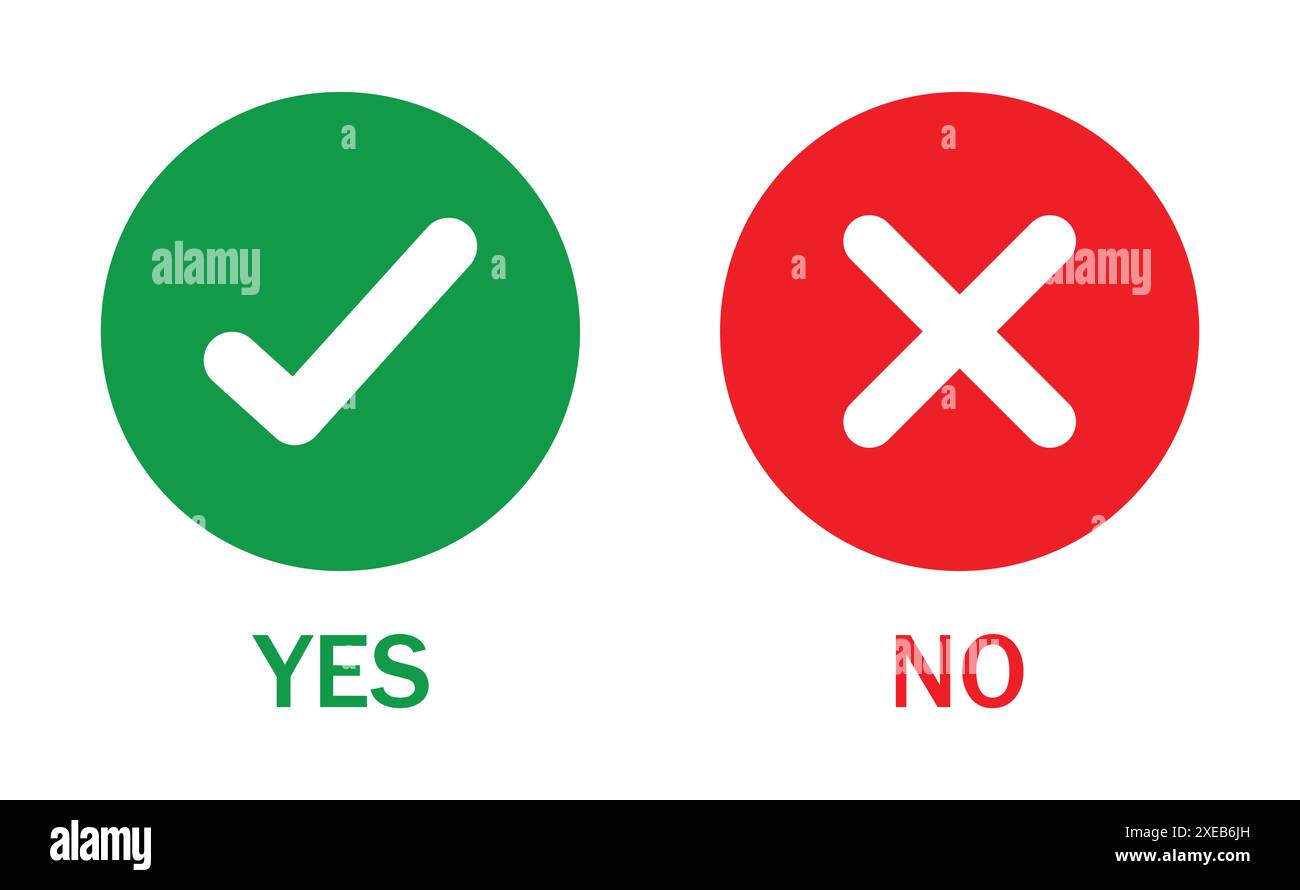 Set of yes or no symbol. Green check mark and red cross mark icon set. Isolated tick symbols ...