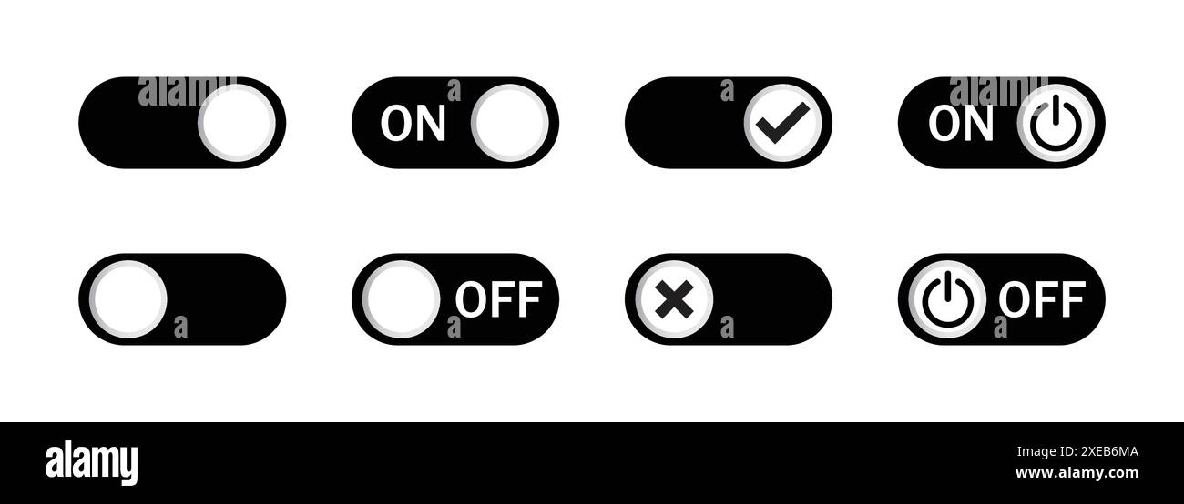 On Of Switch Button Icon Set On Off Vector Icon Set In Black Color Switch Toggle Buttons On