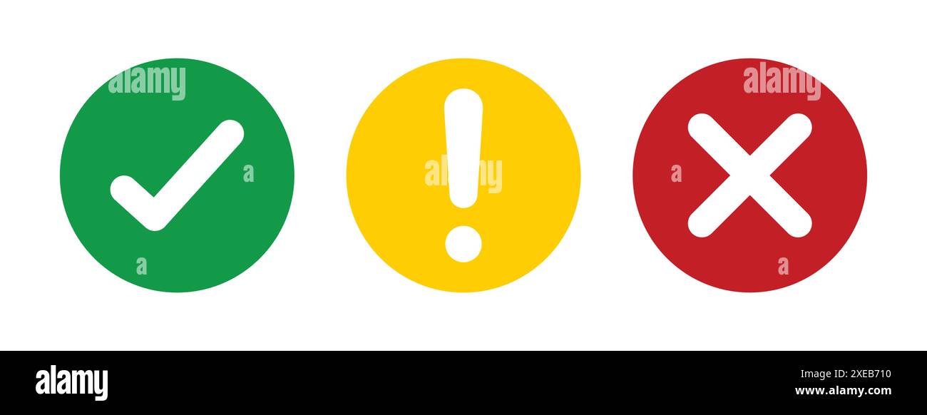 Set of flat round check mark, exclamation point, X mark icons, buttons ... Set of flat round check mark, exclamation point, X mark icons, buttons ...