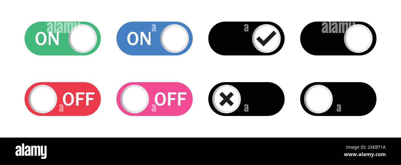 On of switch button icon set. On, off vector set colors. Switch toggle ... On of switch button icon set. On, off vector set colors. Switch toggle ...