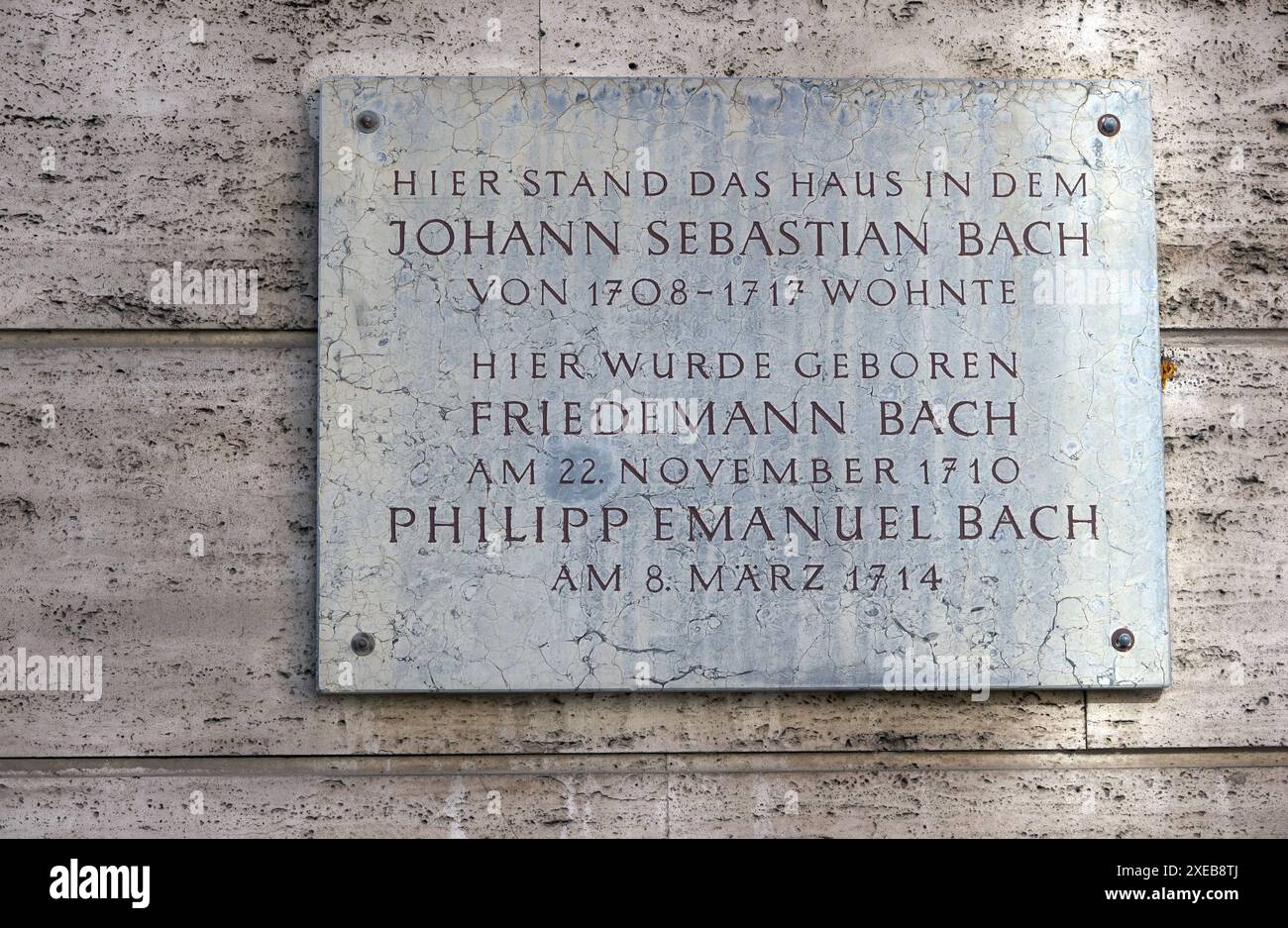 Plaque on the house where Bach was born in Weimar Stock Photo - Alamy