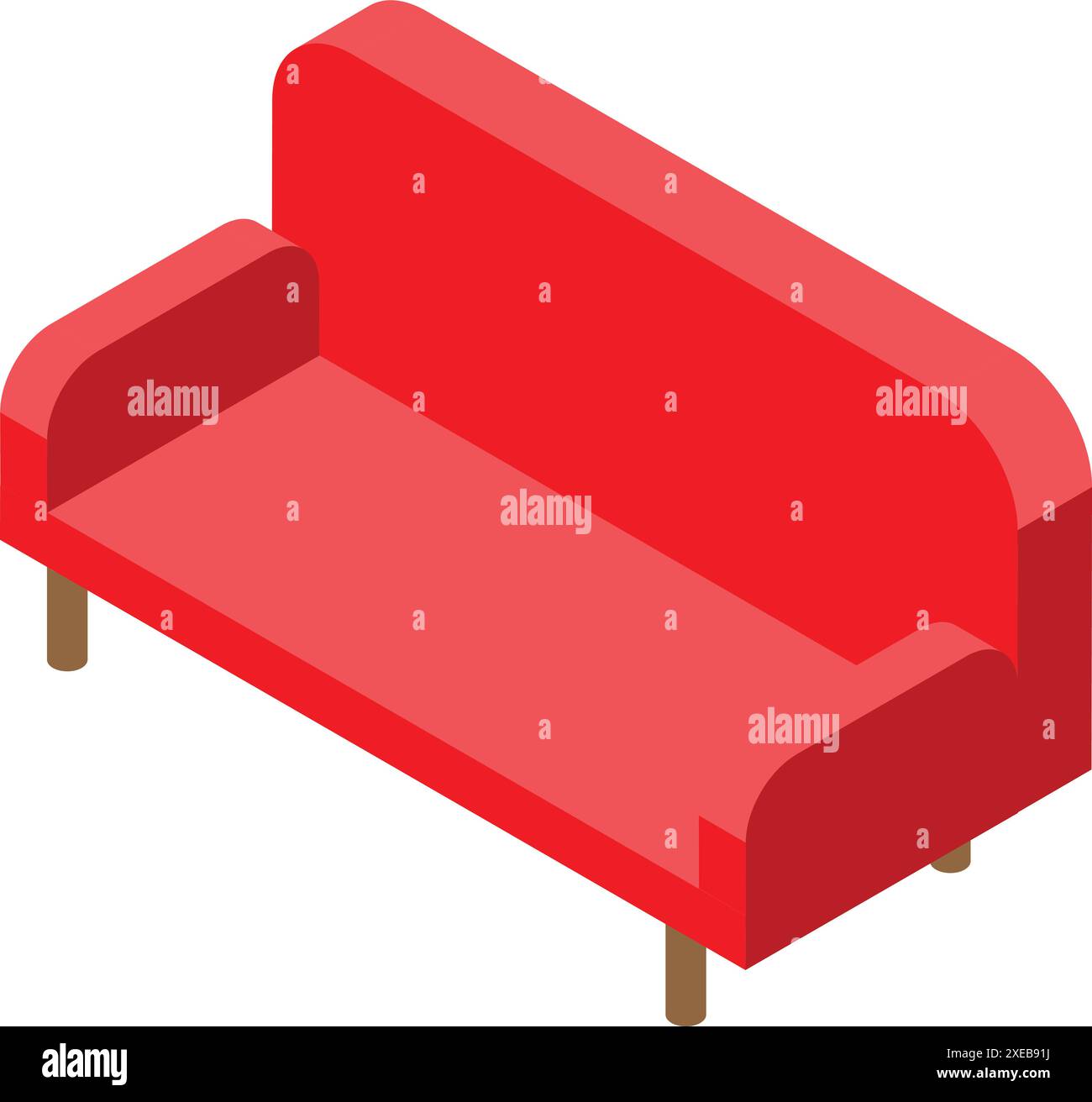 Red sofa standing on wooden legs isometric view, comfortable furniture ...
