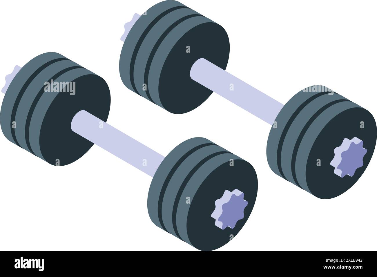 Two heavy dumbbells are lying on a white surface, showing their weight ...