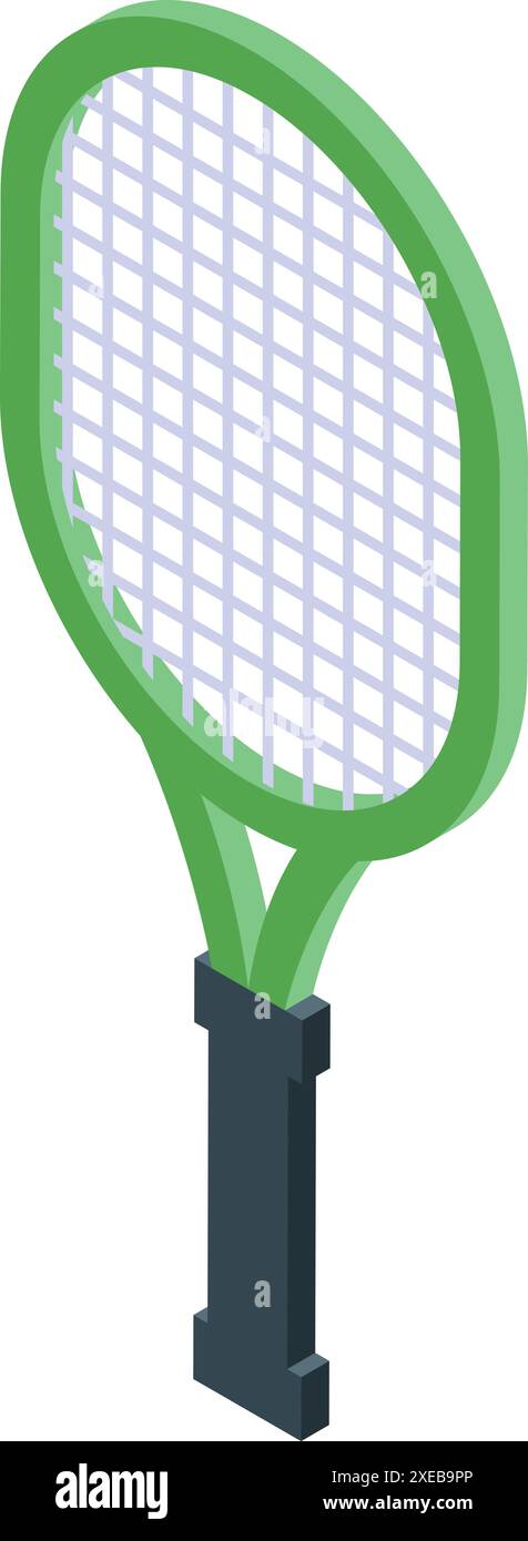Green tennis racket standing up, representing sport and competition ...