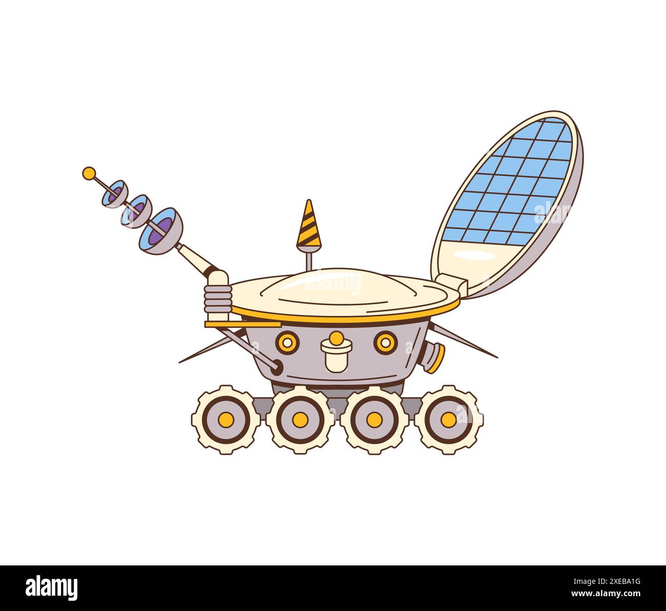 Retro groovy lunar rover space character. Isolated vector futuristic ...