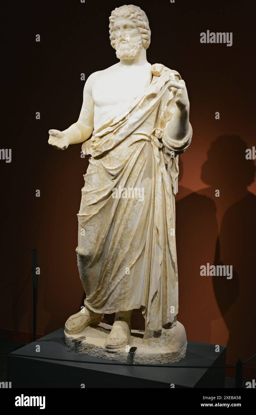 Sculpture of the Greek god Asclepios in the archaeological area of ...