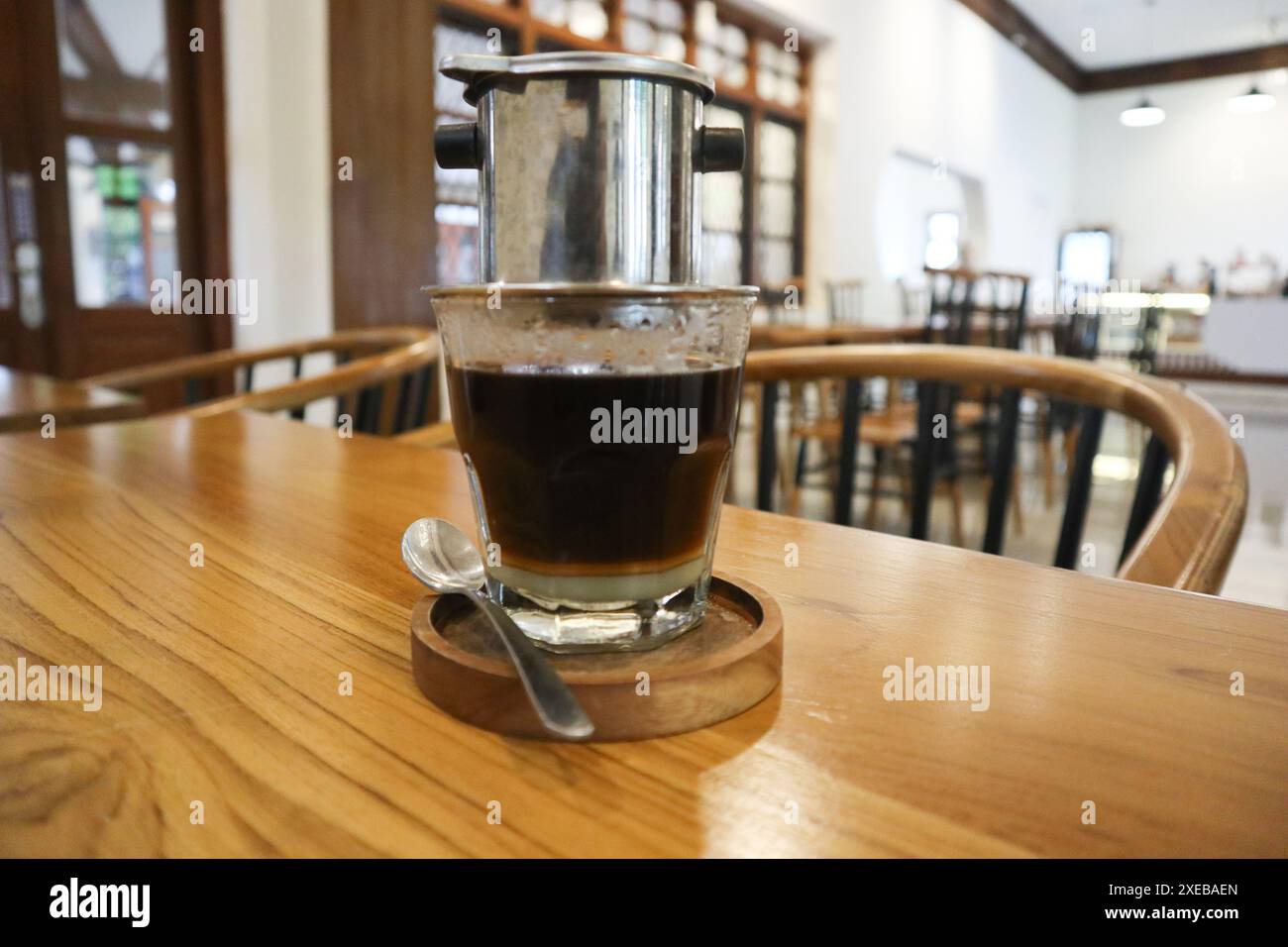 Vietnamese drip, Vietnamese coffee with condensed milk in glass cups ...