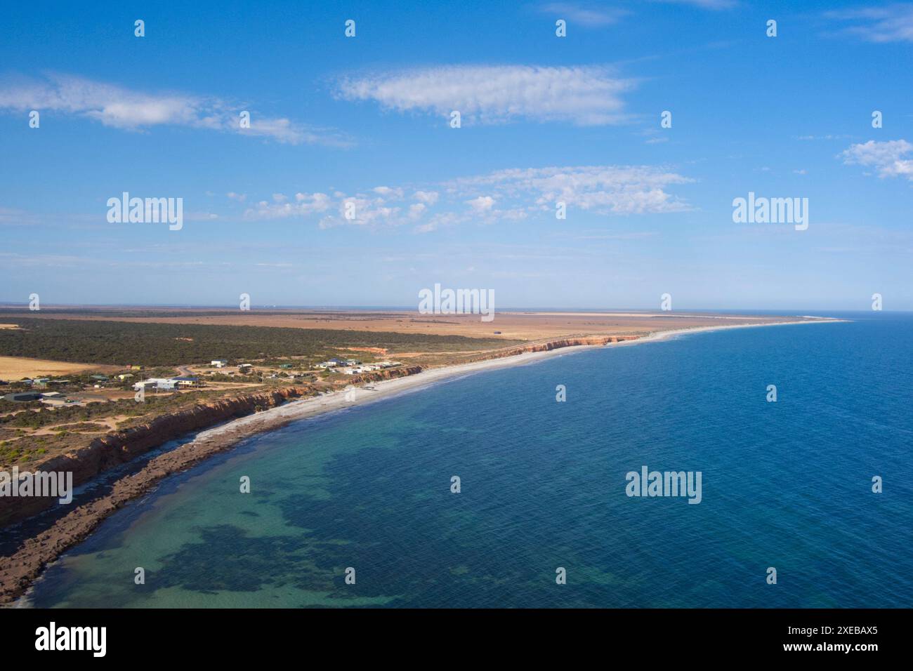Aerial of the fishing shack coastal village of Port Gibbon Eyre ...