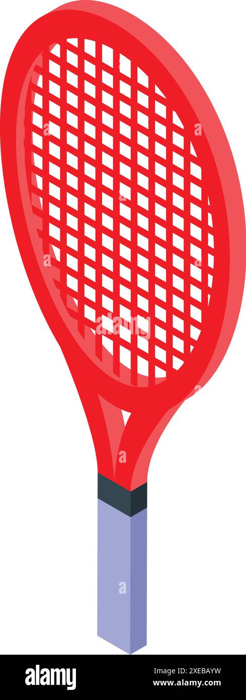Red tennis racket standing up isolated on white background, isometric ...