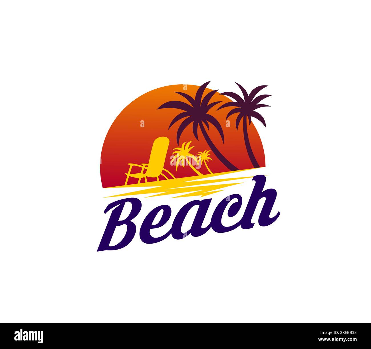 Summer tropical sunrise with palm trees and island beach, vector icon ...