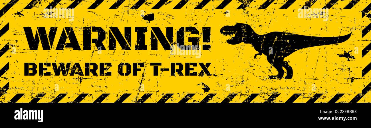 T rex dinosaur warning metal sign board or danger caution, vector ...