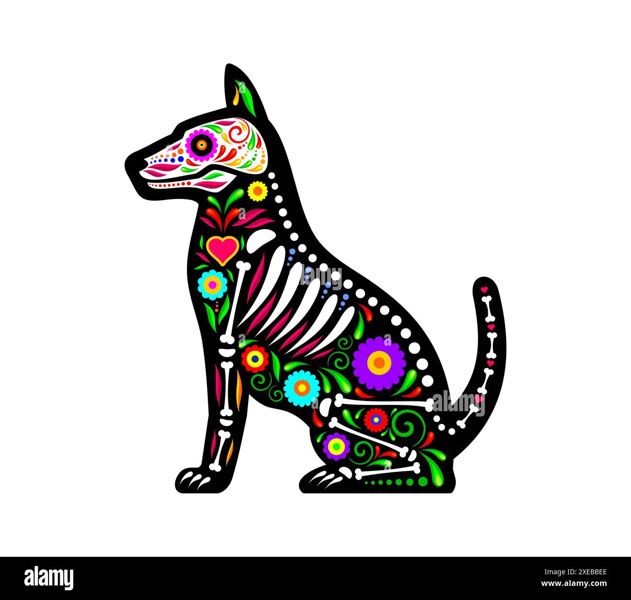 Mexican dog animal tattoo, day of the dead sugar skull pet. Isolated ...