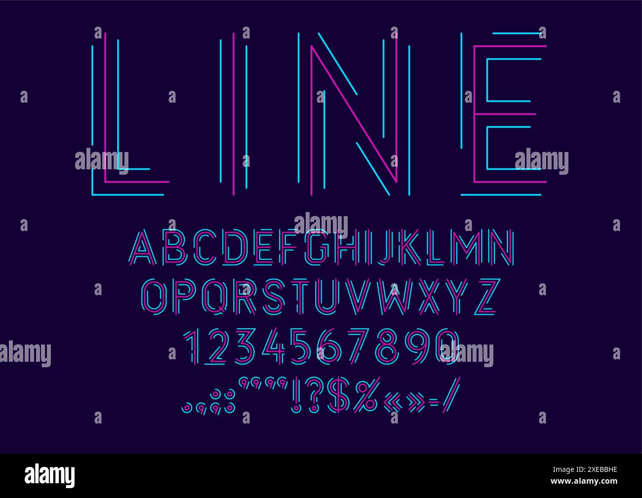Line neon font, modern futuristic type vector typography set. English ...