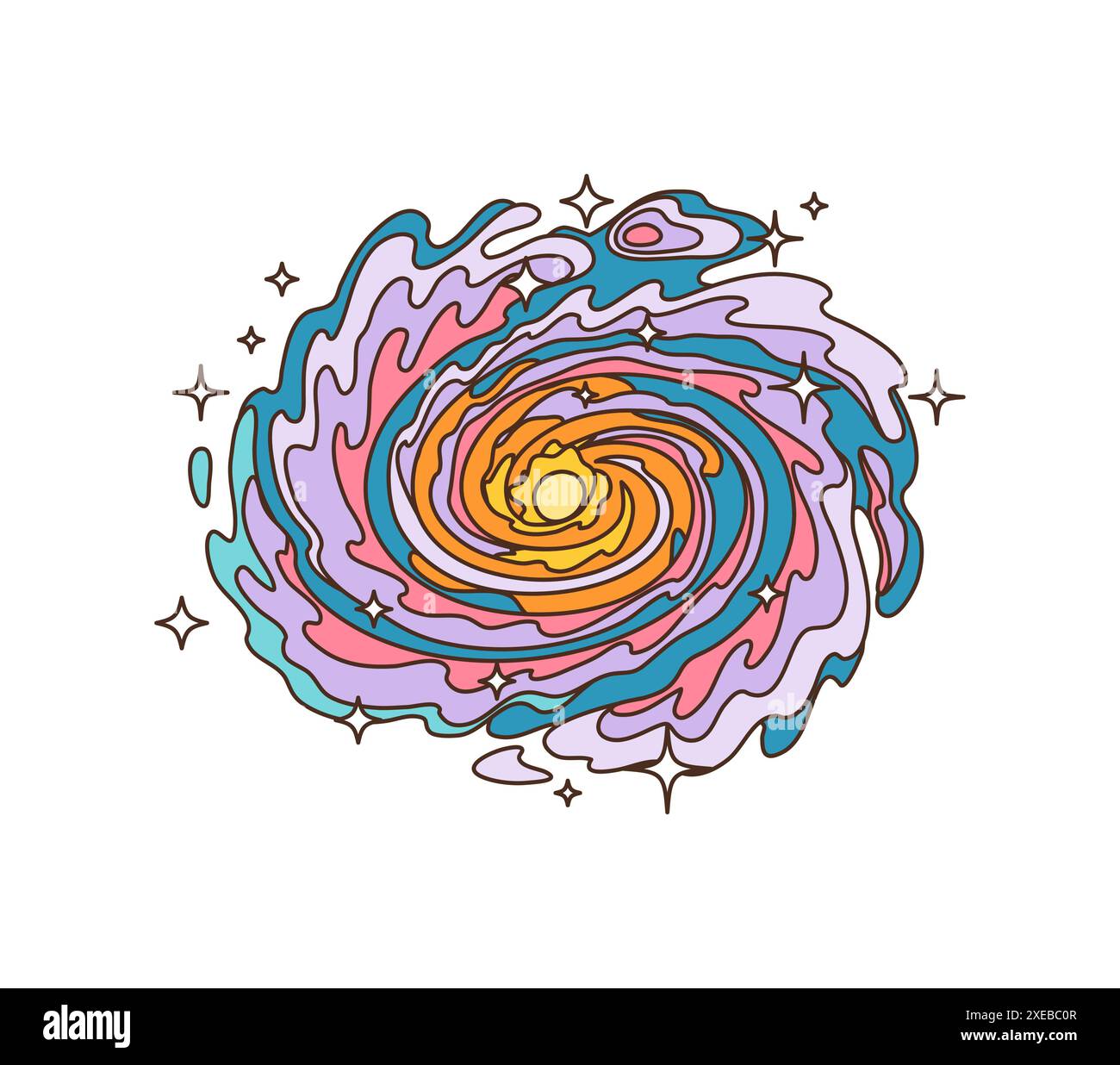 Cartoon groovy space galaxy or nebula cosmic dust, vector retro funky ...