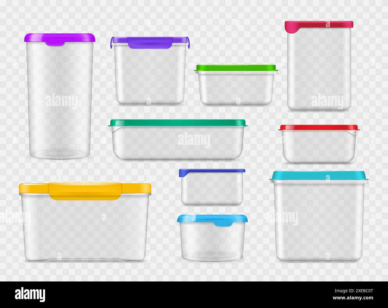 Realistic plastic food containers, transparent boxes vector mockups of ...