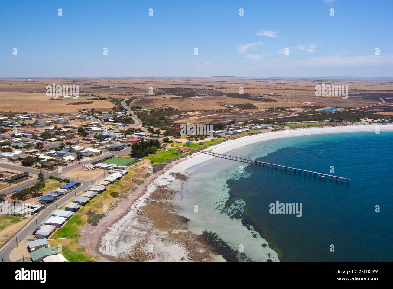 Aerial of the coastline at the small coastal village of Port Neill Eyre ...