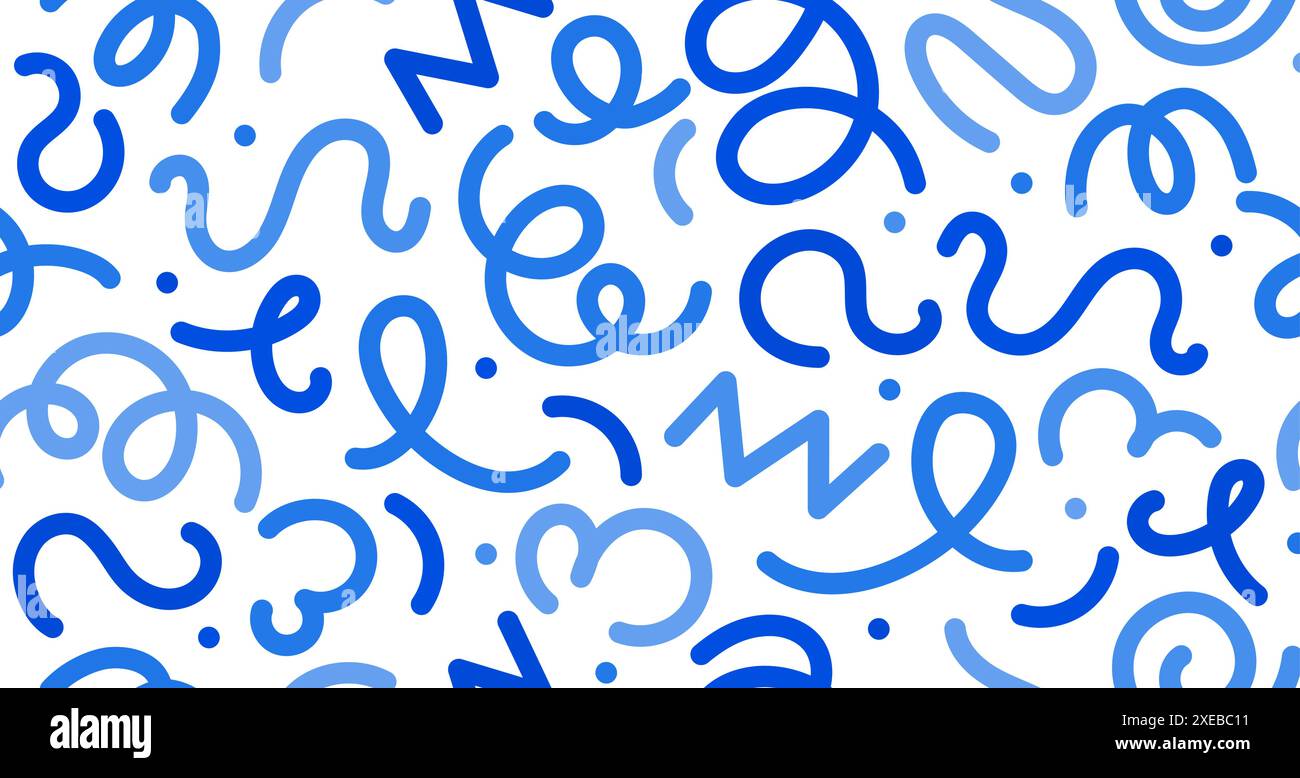 Blue squiggle kids line pattern. Vector abstract seamless background ...