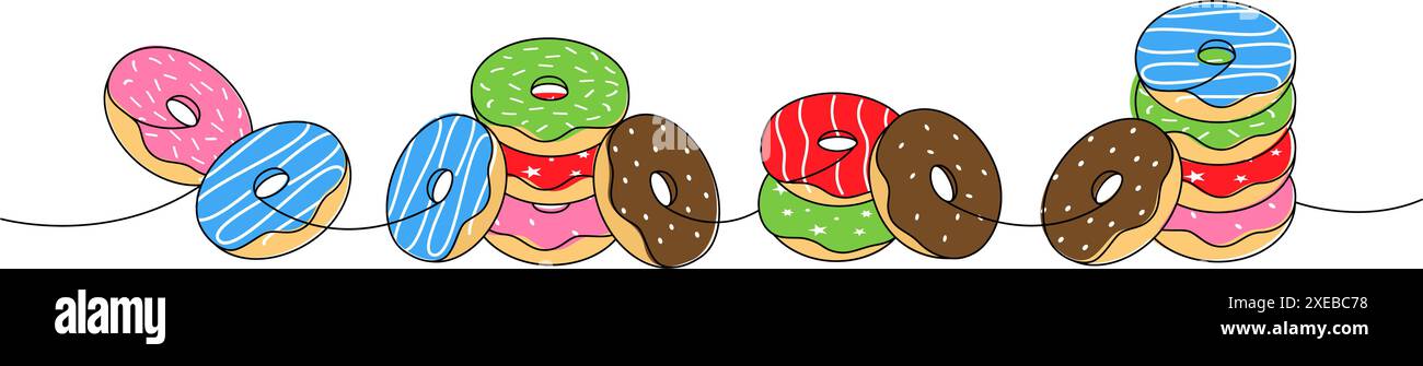Delicious doughnuts. Take away donuts one line colored continuous ...