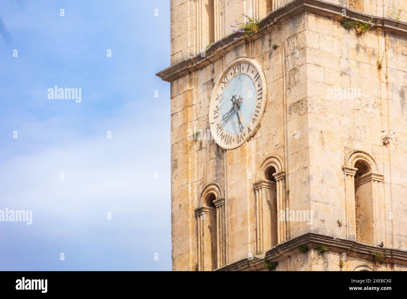 Church Bell tower clock, Perast, Montenegro Stock Photo - Alamy