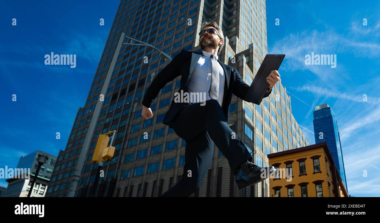 Businessman jumping in the street. Next Jump and Steps. Business ...