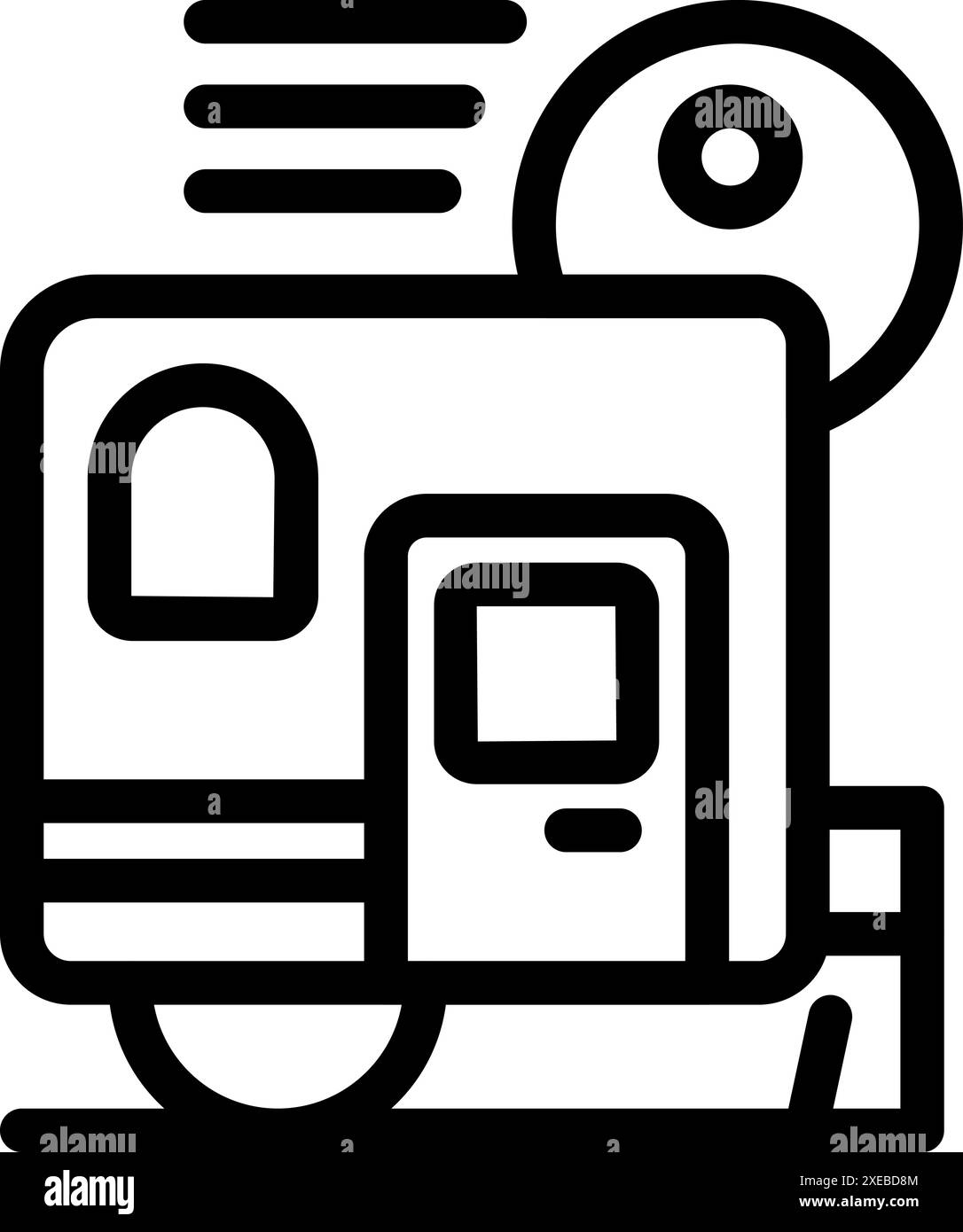 Simple black and white icon of a tram moving on rails, ideal for ...