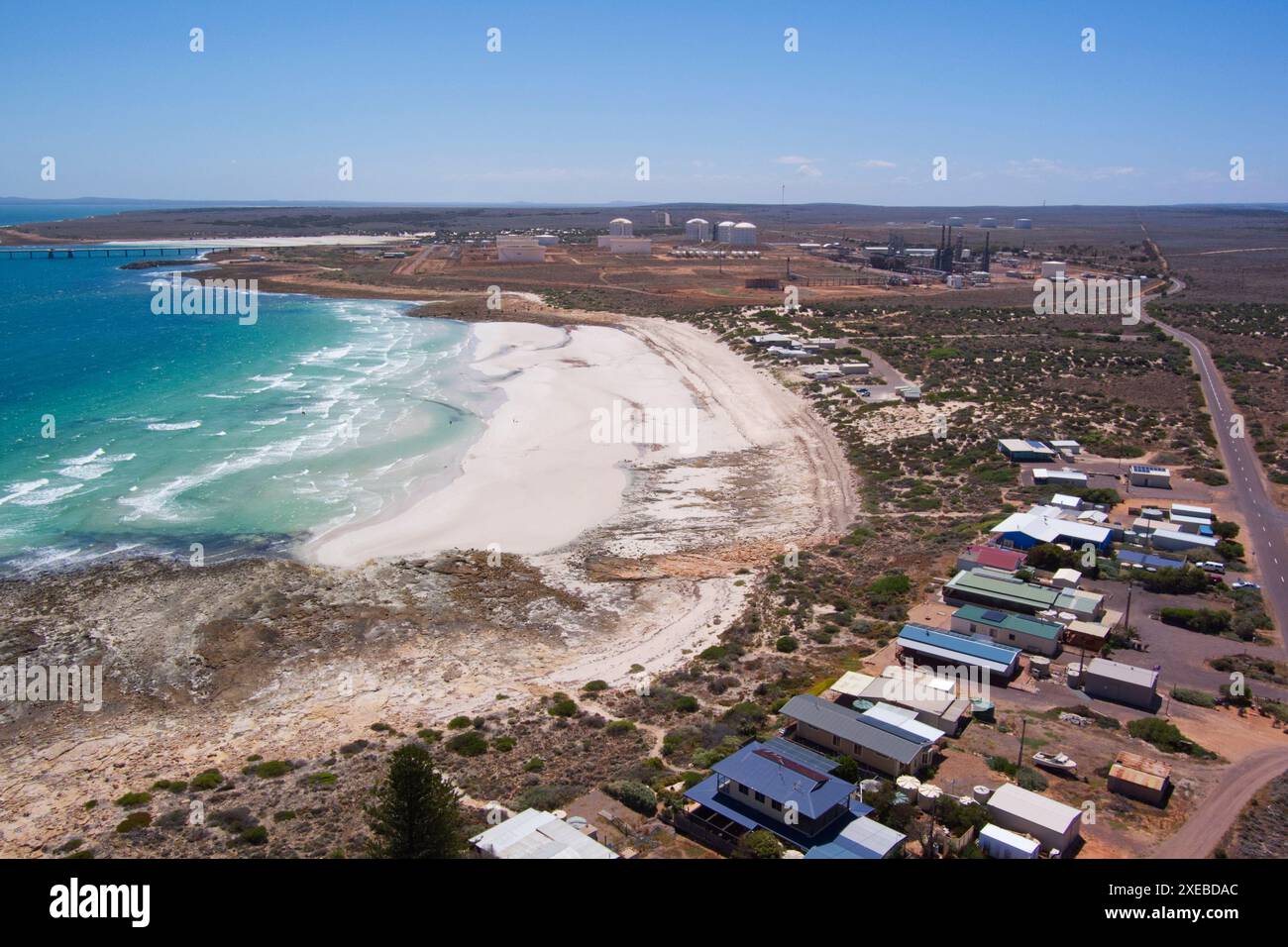 Aerial of fishing shacks at Point Lowly on Spencer Gulf Eyre Peninsula ...
