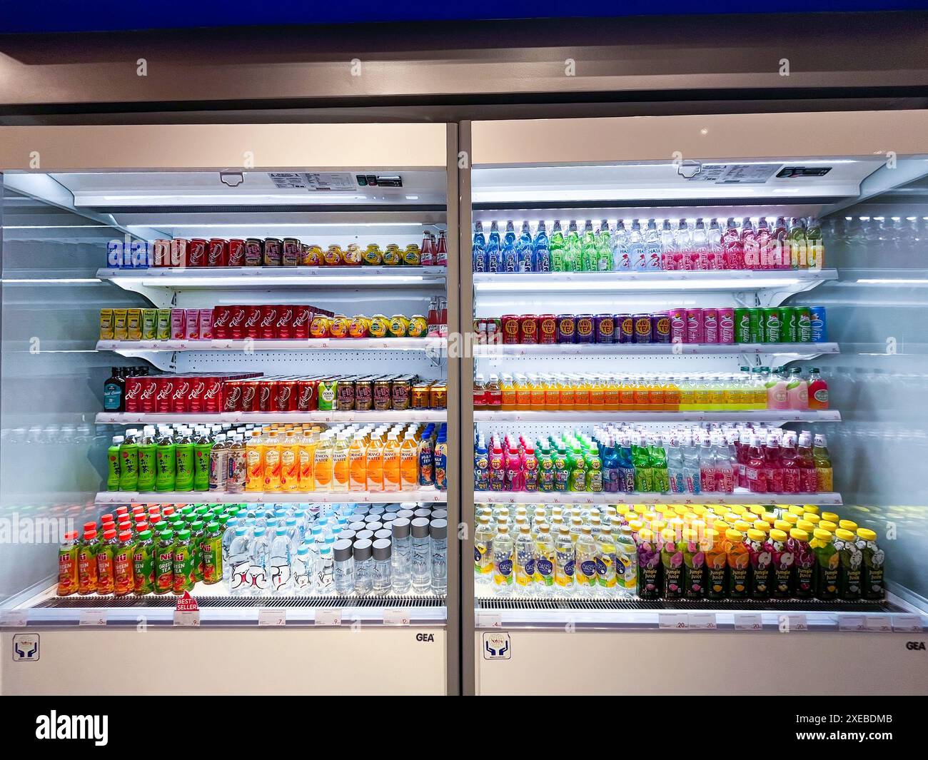 Yogyakarta, Indonesia - May 8, 2024. Various energy drinks, sodas, soft ...