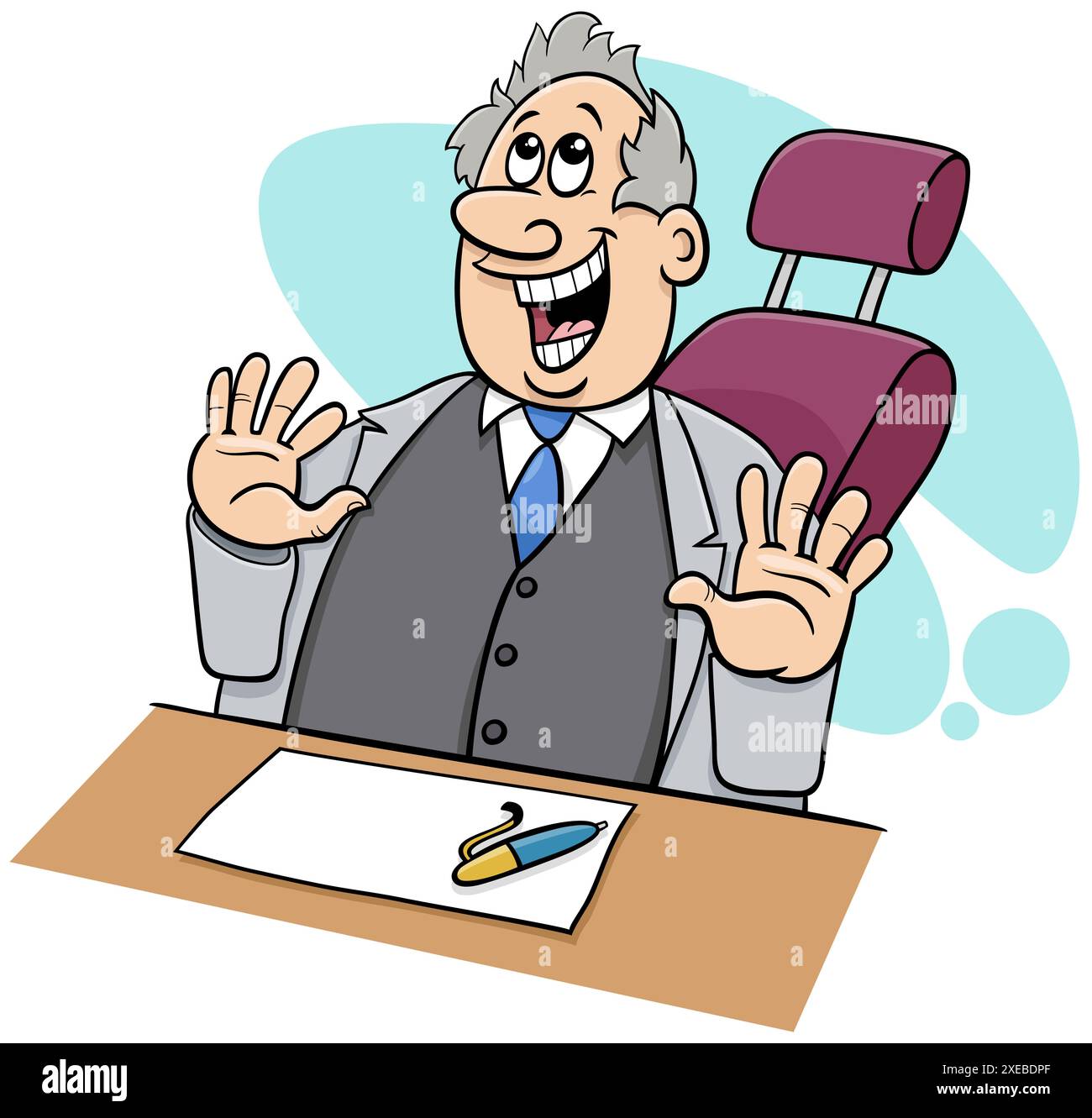 Happy cartoon boss or businessman behind the desk Stock Photo - Alamy